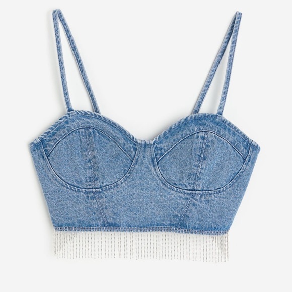H&M | Tops | Nwt Denim Ball Chain Fringe Bralette Top | Poshmark